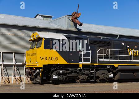 Watco Train WRA005 outloading H2 grade wheat from silos at Grain Corp ...