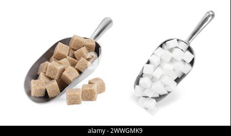 Different types of brown sugar isolated on white Stock Photo - Alamy