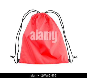 One red drawstring bag isolated on white Stock Photo - Alamy