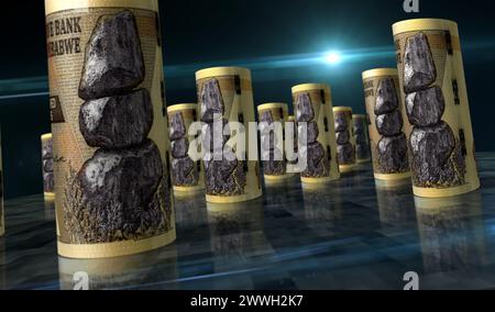 Zimbabwe money Zimbabwean dollars money ROLLS 3d illustration. 100 ZWL ...