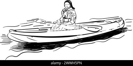 Sketch of kayaking people, Hand drawn Vector illustration Stock Vector ...