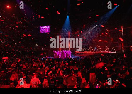 Calvin Harris and Ellie Goulding performing live at the 2024 BRIT ...