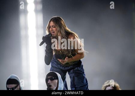 Tate McRae performing live at the 2024 BRIT awards ceremony, O2 Arena ...