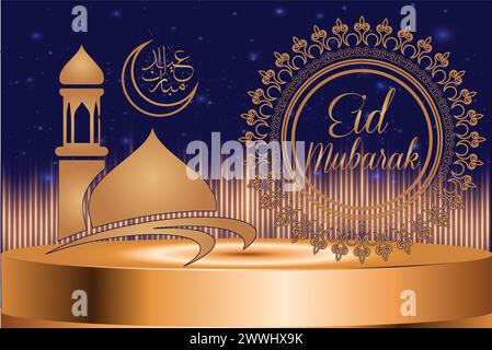 Beautiful Eid Mubarak greeting design featuring glowing hanging ...