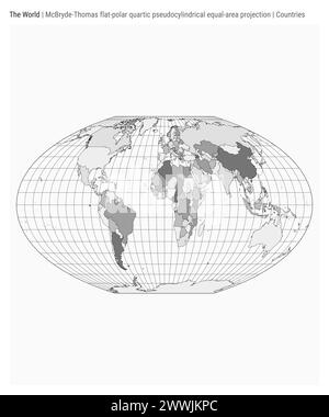 Vector world map. Equal-area, pseudocylindrical Mollweide projection ...
