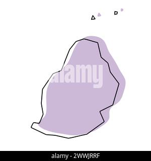 Mauritius country simplified map. Thin black outline contour. Simple ...