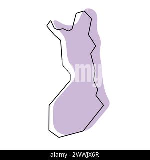 Finland country simplified map. Violet silhouette with thin black ...