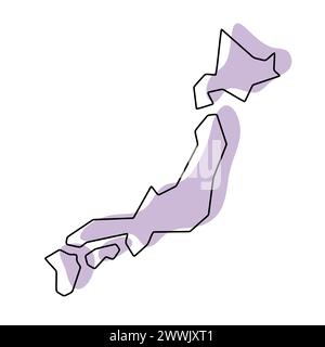 Japan country simplified map. Violet silhouette with thin black smooth ...