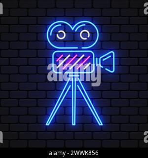 Video camera neon sign. Luminous signboard with retro film production ...