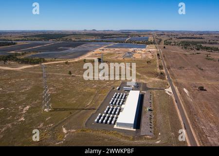 Aerial of Queensland’s big battery energy storage system which stores ...