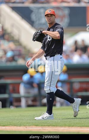 Detroit Tigers starting pitcher Jack Flaherty throws against the Los ...