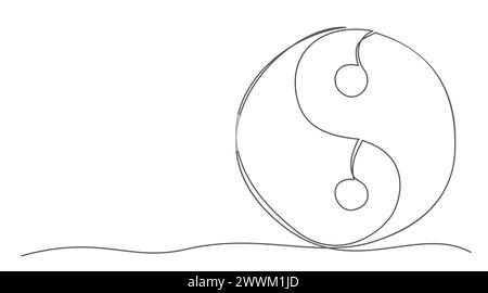 Continuous linear drawing of Yin Yang symbol. Single line drawing of ...