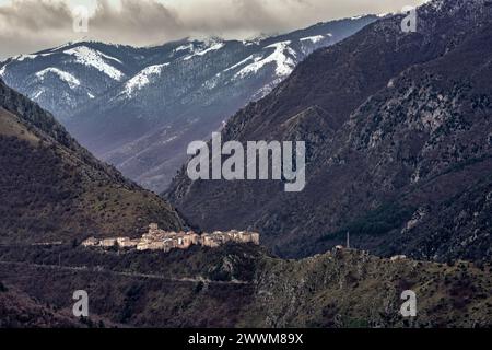Panorama of the Sagittario Gorges and the medieval village of ...