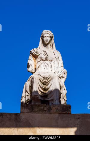 Statue of seated goddess Ceres, Roman Theatre, Merida, Extremadura ...