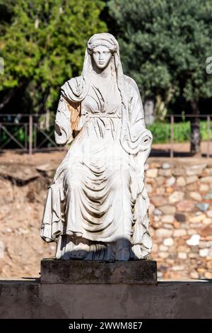 Statue of seated goddess Ceres, Roman Theatre, Merida, Extremadura ...