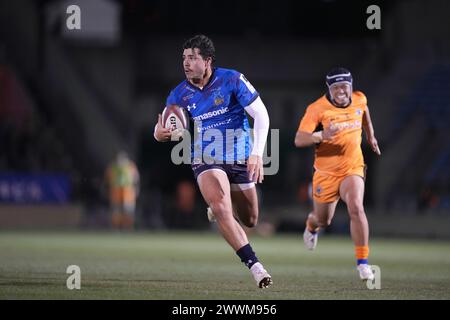 Wild Knights' Dylan Riley runs for scoring a try during the 2023-24 ...