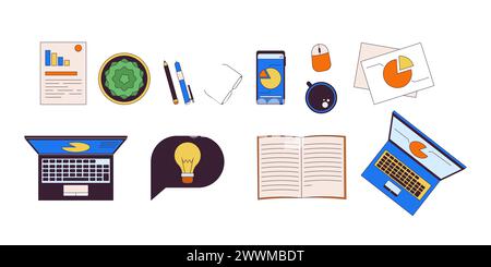Office essentials 2D linear cartoon objects set Stock Vector Image ...
