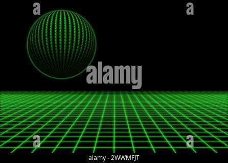 3d triangle grid from the 80s with a hovering sphere above mapped with ...