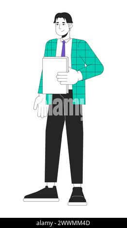 Holding paperwork linear cartoon character hand illustration Stock ...