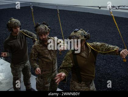 Members of the 116th Air Support Operations Squadron hang static line ...