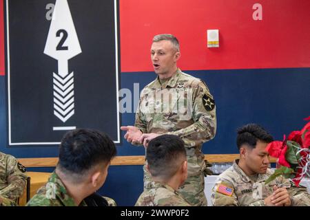 Lt. Col. Nick Stout, battalion commander 2-1 Infantry regiment, speaks ...