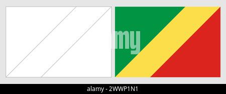 Republic of the Congo flag - coloring page. Set of white wireframe thin ...