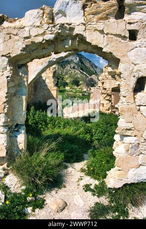 Part of the ruined 12th-century Knights Templar castle Foinikas (aka ...