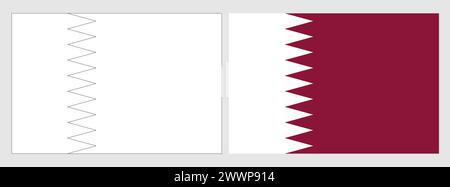 Qatar flag - coloring page. Set of white wireframe thin black outline ...