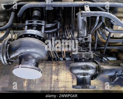 Detail of steam turbine and diesel engine in the former electric power ...