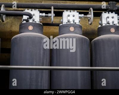 Detail of steam turbine and diesel engine in the former electric power ...