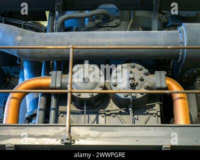 Detail of steam turbine and diesel engine in the former electric power ...