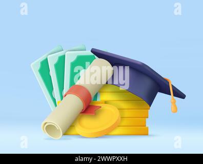 3D Graduation Cap and Diploma with Cash Money Stock Vector Image & Art ...