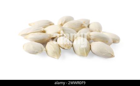 Many seeds of tangerine isolated on white Stock Photo - Alamy