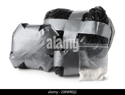 Packages with narcotics isolated on white. Drug addiction Stock Photo ...