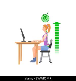 Girl in wrong sitting posture at computer. Incorrect spine pose, spine ...
