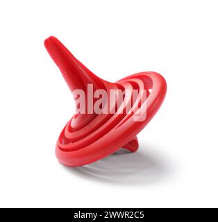 One red spinning top on white background Stock Photo - Alamy