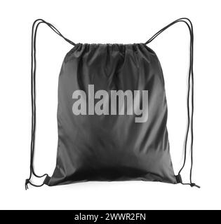 One black drawstring bag isolated on white Stock Photo - Alamy