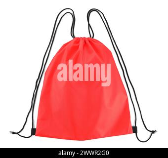 One red drawstring bag isolated on white Stock Photo - Alamy