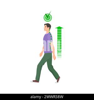 Walking man in correct spine posture. Spine health, good walking pose ...