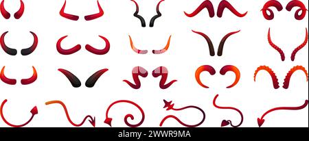 Set of devil tail collection of red different shapes satan's tail ...