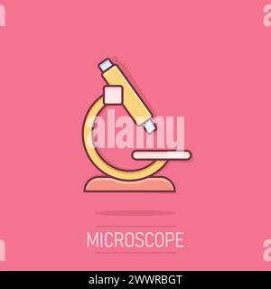 Microscope icon in comic style. Laboratory magnifier cartoon vector ...