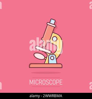 Microscope icon in comic style. Laboratory magnifier cartoon vector ...