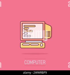Personal computer in comic style. Desktop pc cartoon vector ...