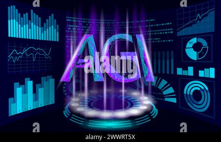 Artificial general intelligence wire HUD display letter symbols. Minimalist style AGI icon ...