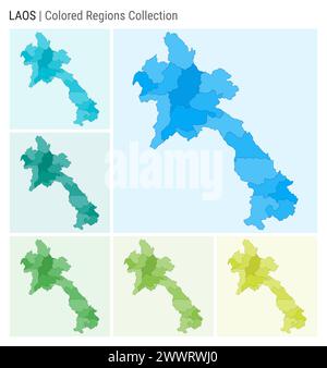 Laos map design. Map of the country with regions in emerald-amethyst ...