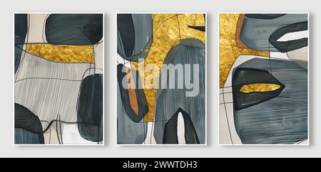 A digital illustration of three frames with abstract oil painting art ...