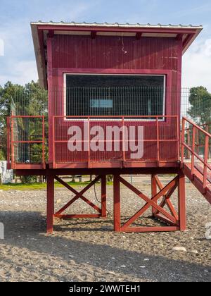 lifeguard booth on the beach is closed for the winter. The concept of ...