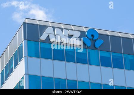Closeup ANZ Bank logo sign on the building in Suva, Fiji Stock Photo ...