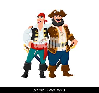 Cartoon danger pirate boatswain character, corsair seaman with torch. Isolated vector menacing ...