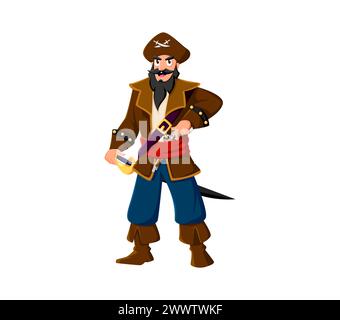 Cartoon danger pirate boatswain character, corsair seaman with torch. Isolated vector menacing ...